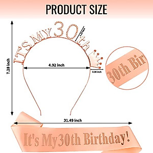 ACO-UINT 30th Birthday Crown for Women, Cute Birthday Sash & Birthday Headband for Women Set, Sweet Birthday Headband 30th Birthday Decorations Birthday Gifts for Women
