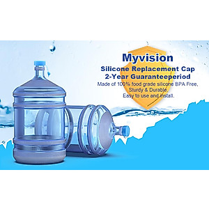 Myvision 3 and 5 Gallon Water Dispenser Caps, 5 Gallon Water Jug Cap, 5 Gallon Water Bottle Cap,Silicone Reusable Replacement Cap, Non Spill Bottle Caps for 2.1in/55mm Water Bottle-4 Pack