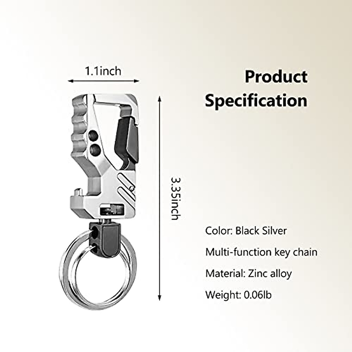 Yonput 1 PC Heavy Duty Key Chain with 2 Key Rings Bottle Opener Keychain Key Chains for Carabiner for Men and Women (Silver)