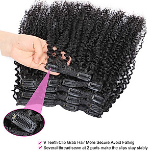 Kinky Curly Clip In Hair Extensions for Black Women, Urbeauty 10 inch Curly Hair Extensions Clip in Human Hair, 3c 4a Kinky Curly for Women