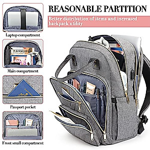 Kuosdaz Travel Backpack for Women, 15.6 Inch Work Laptop Backpack, Water Resistant Backpack for Business with USB Charging Port, Anti-theft Student Teacher Bookbags, Large Daypacks for Women, Grey