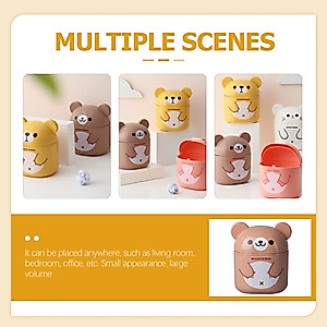 NUOBESTY Mini Desk Trash Can Cute Bear Trash Bin Cartoon Desktop Storage Box Garbage Container with Lid for Bathroom Kitchen(Brown)
