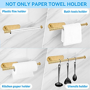 Gold Kitchen Paper Towels Holder Wall Mount Stainless Steel Paper Towel Holders Adhesive Under Cabinet Paper Towel Roll Rack for Kitchen, Bathroom