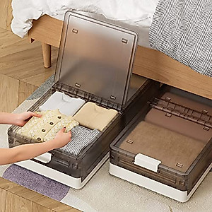 XIYAO 2 Pack under bed storage containers with wheels,60Qt plastic Stackable Collapsible storage bins with Dual-Hinged Lids for Bedroom Clothes Shoes Blankets(6.9" H)