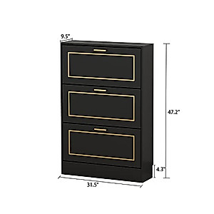 AGOTENI Shoe Cabinet, Tipping Bucket Shoes Cabinets, Shoes Cabinet with 3 Flip Drawers, Narrow Shoe Rack Cabinet for Entryway, Modern Shoes Organizer Cabinet (31.5”W x 9.5”D x 47.2”H)