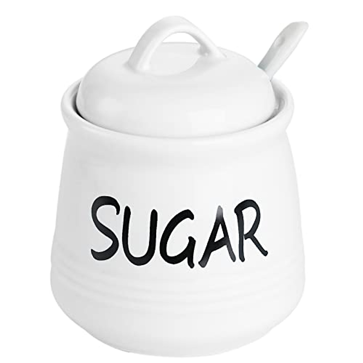 HAOTOP Porcelain Sugar Bowl with Lid and Spoon 12oz (White)