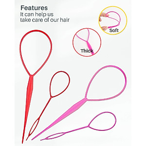 Topsy Tail Hair Tool for Women with 100 Colorful Hair Elastics, 12 Pcs Pull-Through Hair Accessories for Girls by MoHern