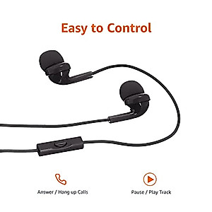 Amazon Basics In-Ear Wired Headphones, Earbuds with Microphone, Black