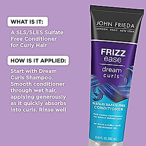 John Frieda Frizz Ease Dream Curls Conditioner, Hydrates and Defines Curly, Wavy Hair, Helps Control Frizz, SLS/SLES Sulfate Free, Enhances Natural Curls, 8.45 Fluid Ounces