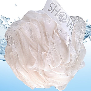 Loofah-Bath-Sponge XL-75g-Soft-Set by Shower Bouquet: 4-Pack-Pastel-Colors - Extra-Large Mesh Pouf Scrubber for Men and Women - Exfoliate with Big Lathering Cleanse