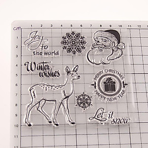 NZJ Merry Christmas Santa Elk Clear Stamp Background Transparent Silicone Stamp Rubber Stamp for Scrapbook Journal Card Making