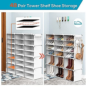 VTRIN Portable Shoe Rack Organizer 48 Pair Tower 4 Tiers for Entryway Shelf Storage Stand for Heels Boots Slippers Cabinet Narrow Standing Stackable Space Saver White