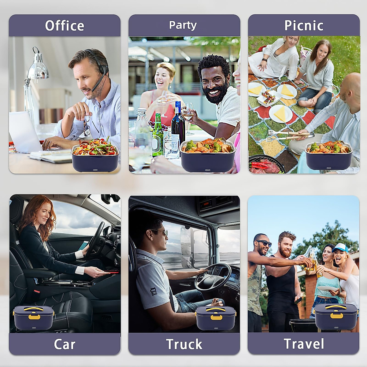 2L Electric Lunch Box,80W Portable Food Warmer Lunch Box Fast Heated Lunch Boxes for Adults,Rechargeable 12V 24V 110V Self Heating Lunch Box for Car Truck Work with SS Container Fork Spoon Carry Bag