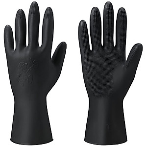 ThxToms Chemical-Resistant Reusable Latex Gloves, 5 Pairs Professional Hair Coloring Rubber Gloves for Painting, Cleaning, Hair Dyeing, Black, Small