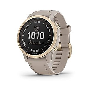 Garmin fenix 6s Pro Solar, Smaller-Sized Multisport GPS Watch with Solar Charging Capabilities, Advanced Training Features and Data, Light Gold with Tan Band