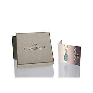 Gin & Grace Valentine's Jewelry 10K Yellow Gold Natural Australian Opal Diamond (I1,I2) Pendant Necklace for Women