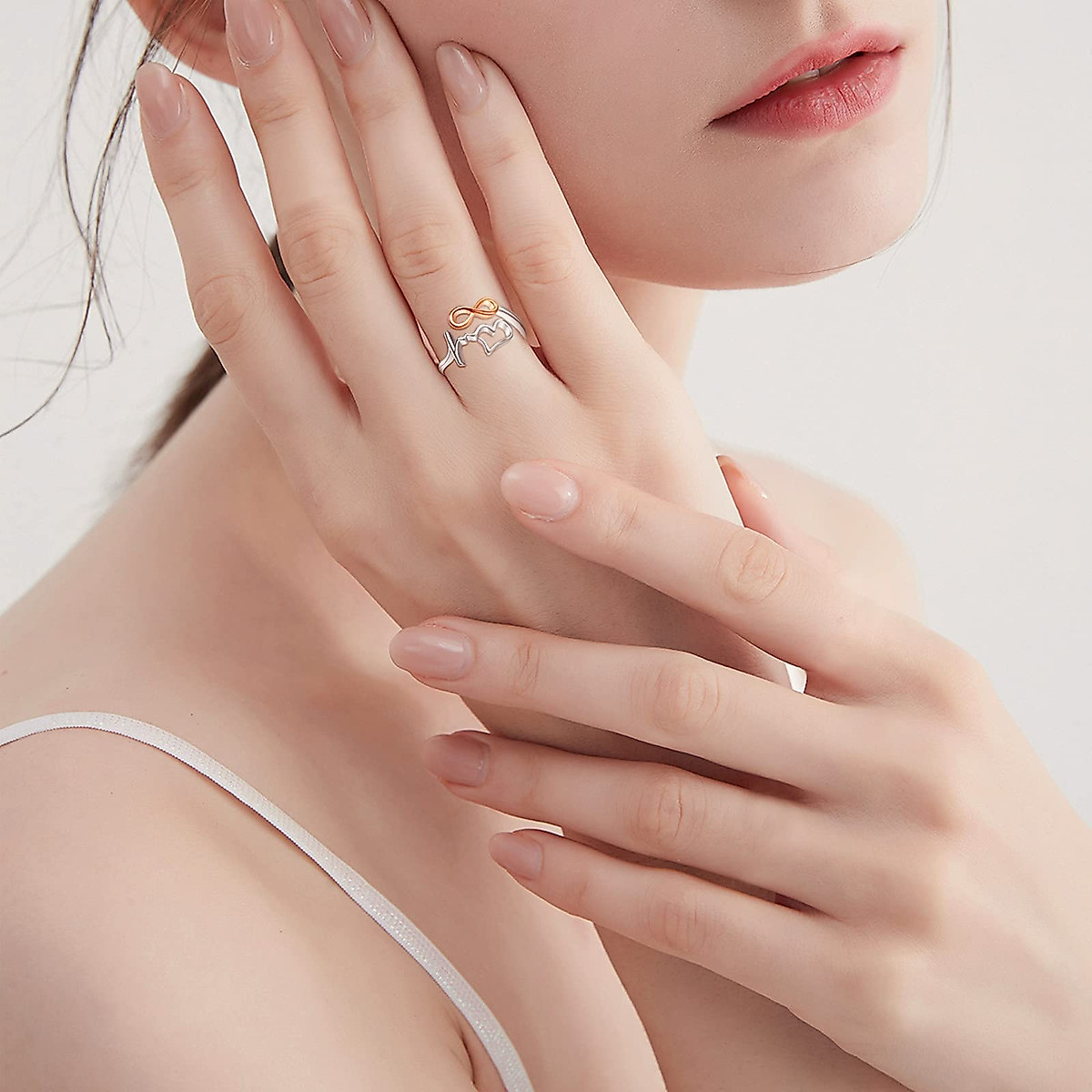 Dreamboat Infinity Heart Rings for Women 925 Sterling Silver Heartbeat Faith Hope Love Open Band Finger Ring Birthday Christian Jewelry Gift