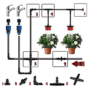 Kalolary 250PCS Irrigation Fittings Kit, Drip Irrigation Barbed Connectors for 1/4-Inch Tubing Flower Garden Lawn Irrigation (90 Straight Barbs + 70 Tees + 30 Elbows + 30 End Plug+ 30 4-Way Coupling)