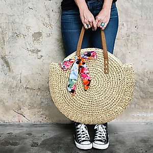 Straw Bag Round Summer Bag Large Woven Beach Bag Purse Shoulder Bag for Women Vacation Tote Handbags