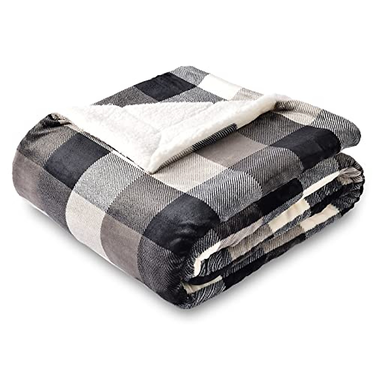 SOCHOW Buffalo Plaid Sherpa Fleece Throw Blanket, Double-Sided Checkered Super Soft Luxurious Bedding Blanket 60 x 80 inches, Black/White