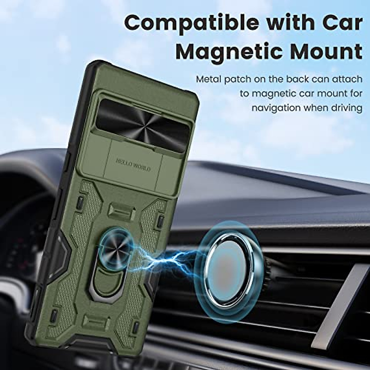 Caka for Pixel 7 Pro Case, Google Pixel 7 Pro Case with Kickstand & Camera Cover, Built-in 360°Rotate Ring Stand Magnetic Magnet Protective Phone Case Cover for Pixel 7 Pro -Green