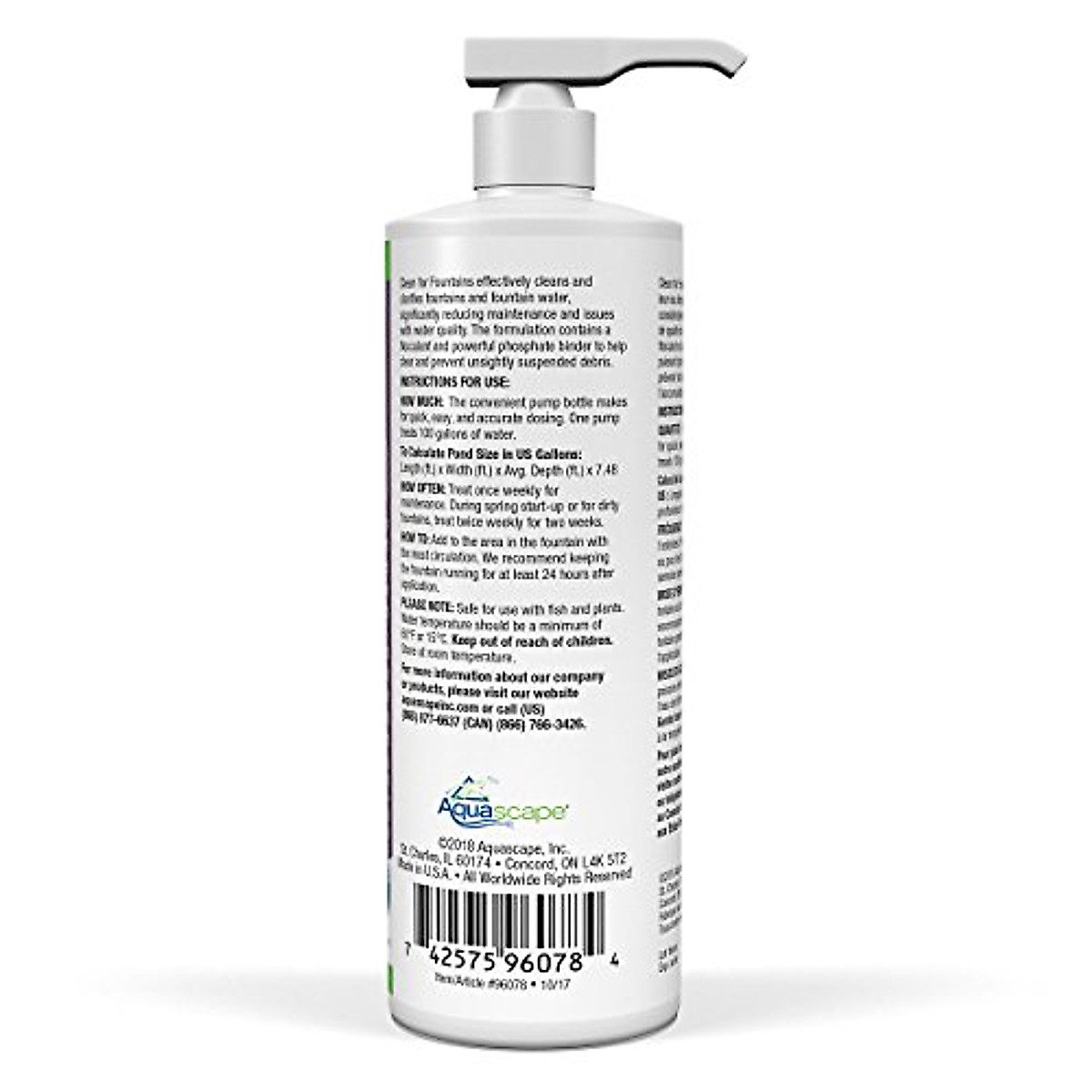 Aquascape CLEAN Water Treatment for Fountains, Waterfalls, Container Water Gardens and Other Features with Standing Water, Promotes Clean and Clear Water Conditions, 16 ounce / 473-ml | 96078