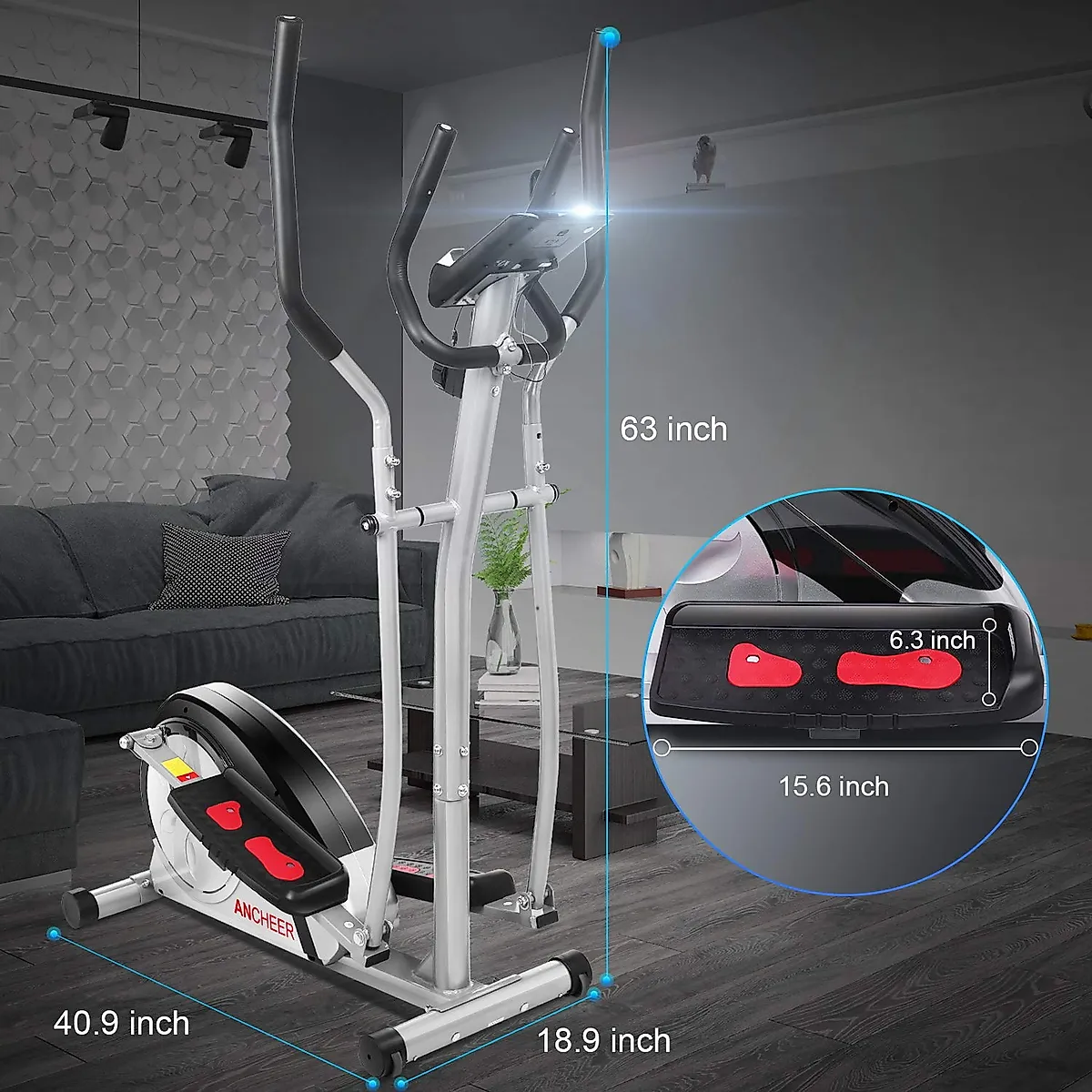 FUNMILY Elliptical Machines, Elliptical Trainer Machines with LCD Monitor and Pulse Rate Grips Magnetic Smooth Quiet Driven Max Weight Capacity 350Lbs