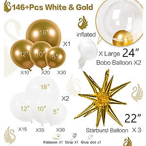 White and Gold Balloon garland kit 145Pcs Chrome Gold and matte white Bobo starburst balloon arch for Bride to be Birthday Party Baby shower Decorations