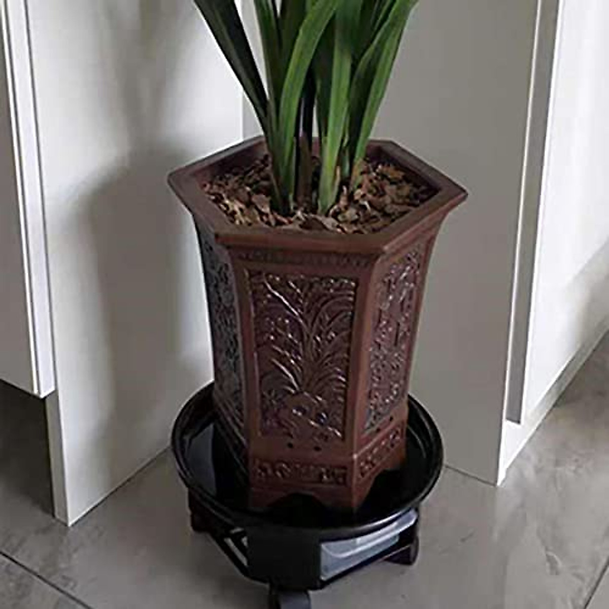 RUDINO,Plant Caddies,Rolling Plant Stand,Planter Caddy,Rolling Plant Caddy,Plant Roller Base,Plant Caster with Wheels,Heavy Duty Plant Caddy with Wheels.-Black-Suitable for Office,Study and Garden.