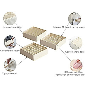 3 Pack Foldable Drawer Organizers ,Socks and Underwear Organizer , Storage Box for Clothes, Handkerchiefs, Ties and Bras (apricot)