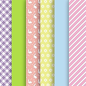Whaline Easter Tissue Paper 90 Sheet Colorful Gift Wrapping Paper Sheet Pastel Rabbit Bunny Flower Plaid Wrapping Paper Spring Holiday Art Tissue for Easter DIY Gift Packing, 13.8 x 19.7 Inch