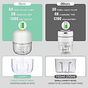 Electric Garlic Chopper, Mini Portable Veggie Chopper, 250ML Garlic Grinder Masher Onion Chopper, Blender to Vegetable, Wireless Food Processor for Ginger, Chili, Fruit, Meat, etc