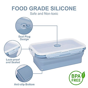 KIGI 【3 PACK】 18.6OZ Collapsible Small Bento Box Food Storage Containers with Lids Airtight Meal Prep Containers,BPA FREE,Microwave Safe