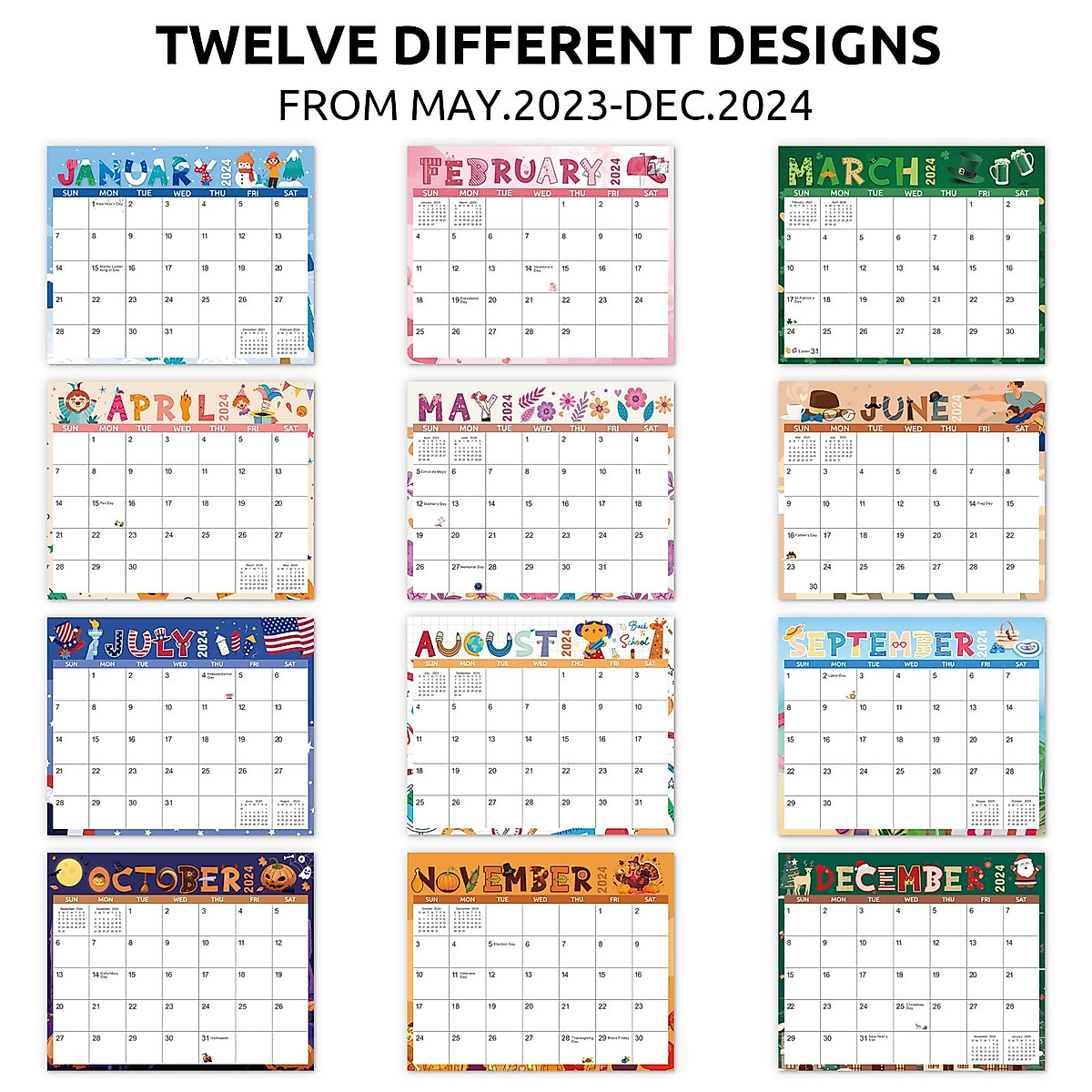 Zuozee Desk Calendar 2023-2024 and Acrylic Magnetic Dry Erase Board Bundle Sales