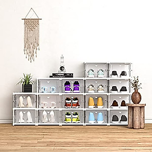 Relaxmm Shoe Boxes Clear Plastic Stackable, 3 Pack Installation-free Stackable Shoe Boxes Large Capacity Clear Plastic Foldable Shoe Organizer with Doors