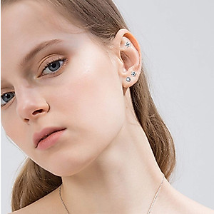 LOYALLOOK 12 Pairs Stainless Steel Ball Stud Earrings Barbell Cartilage Helix Ear Piercing 3-6mm 2 Colors (18G 12 Pairs Silver Tone 4mm)