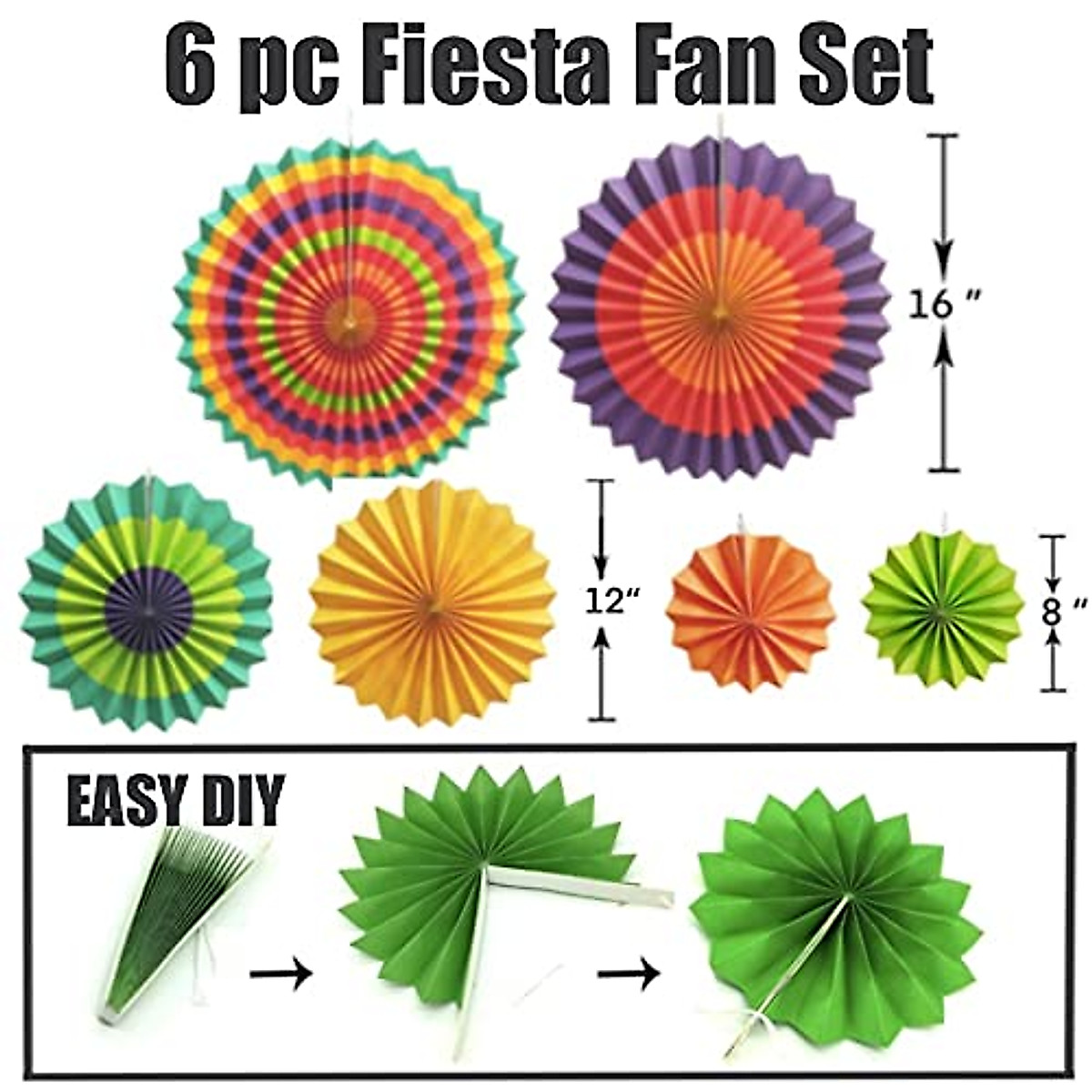 Mexican Fiesta Party Decorations – Cinco De Mayo - 6 Paper Fans, 5 Flowers Pom Poms, Papel Picado, Pennants Garland, PDF Games - Taco Bout Tuesday, Birthday, Engagement Supplies