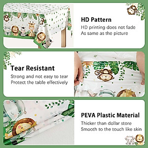 Lopeastar 3Pieces Jungle Safari Tablecloths Animal Print Table Cover, Sage Green Baby Shower Decorations Zoo Birthday Party Supplies for Boys Kids Plastic Table Cloth 108×54 Inch