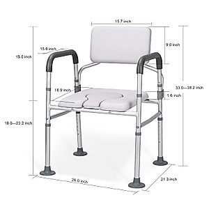 Famard 3-in-1 Raised Toilet Seat with Handles, Handicap Toilet Seat Risers with Soft Back and Padded Seat, Height Adjustable Elevated Toilet Seat for Elderly, Pregnant,Disabled