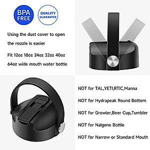 HYDROWION Straw Lid for Hydro Flask Wide Mouth, Flex Straw Lid Compatibility Most Sports Water Bottle 12 16 18 20 32 40 64 oz, Straw Lids for Simple Modern Ascent Water Bottle(Black,1 Pack)