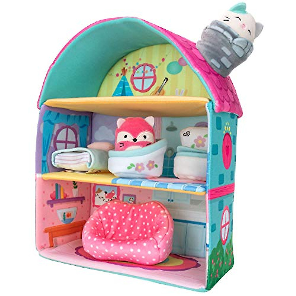 Squishville by Squishmallow Fifi’s Cottage Townhouse, 2” Blair and Fifi Soft Mini-Squishmallow and 4 Plush Furniture Accessories, Irresistibly Soft Toys, 3 Floors to Explore, Amazon Exclusive