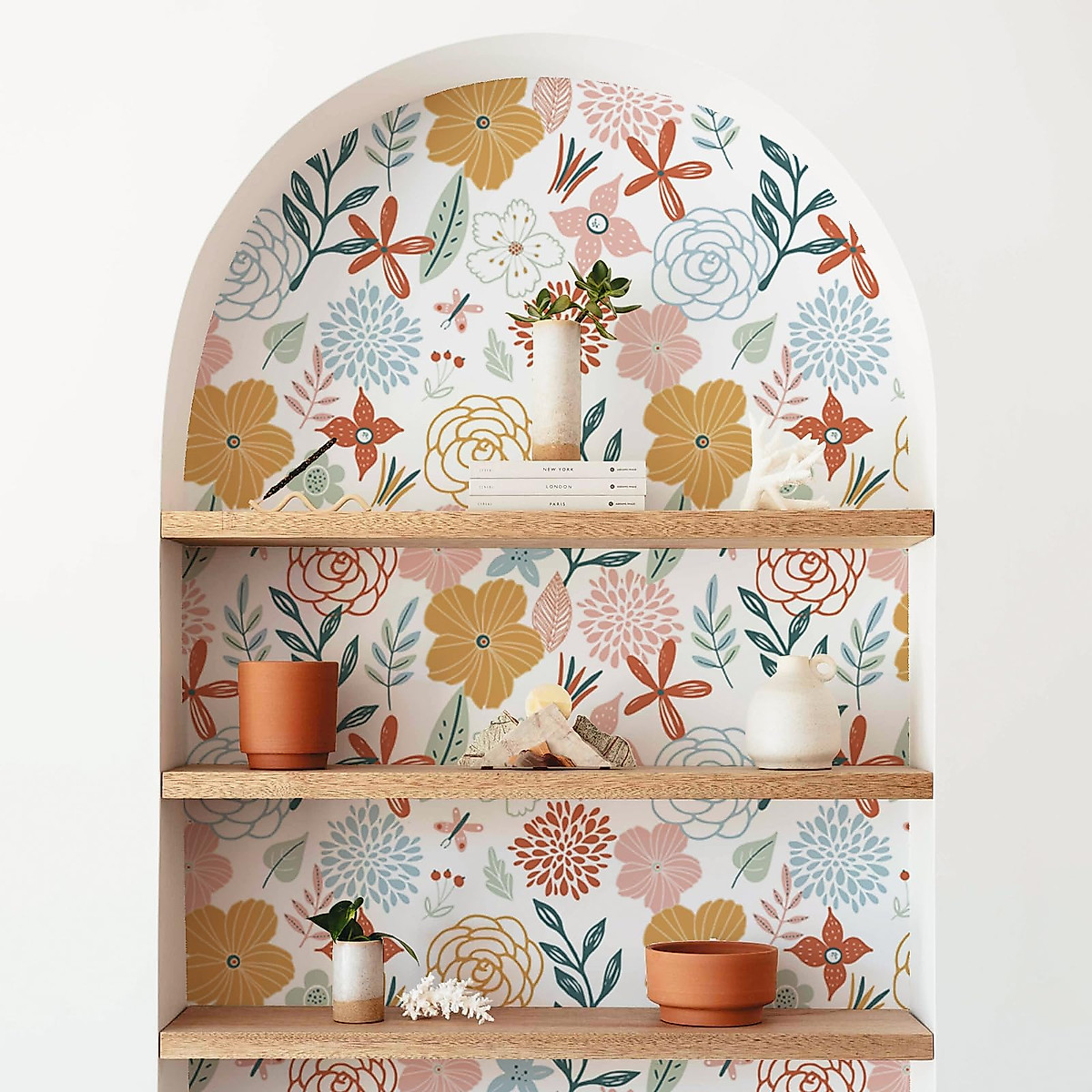 WENMER Floral Peel and Stick Wallpaper 17.71”×118”Boho Floral Wallpaper Pink Floral Contact Paper Self Adhesive Removable Wallpaper for Bathroom Cabinet Decorative