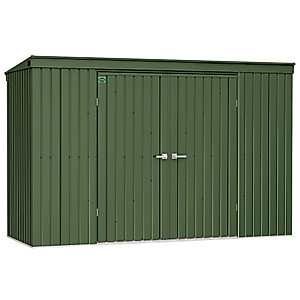 Scotts 10' x 4' Garden Storage Shed Outdoor Lockable Water-Resistant Steel Building with Tool Hanger and Pent Roof, Green