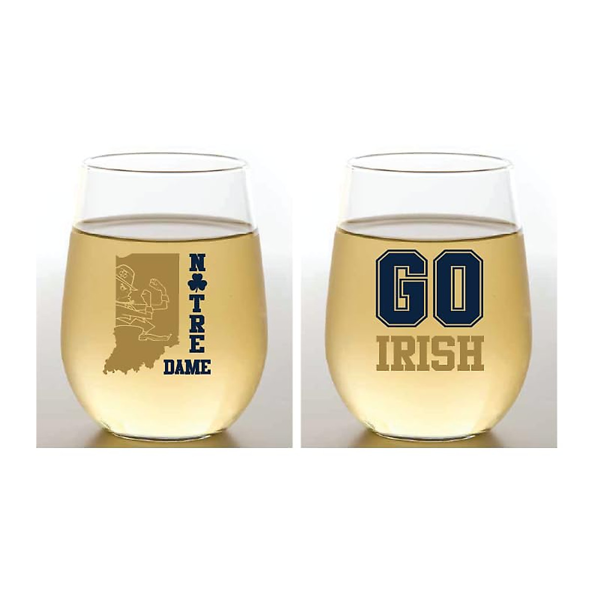 Set of 2 Wine-Oh! Stemless Shatterproof PLASTIC 16 oz Printed Wine Glasses Made in the USA in Gable Box Packaging, Great Gift (COLLEGIATE NOTRE DAME-INSPIRED)