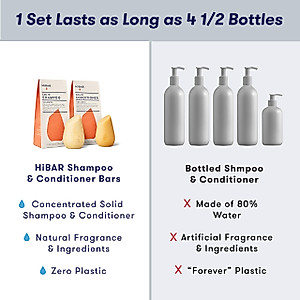 HiBAR - Volumize Shampoo & Conditioner Set - For Fine, Flat Hair - Add Body, Definition & Volume - African Dates & Vitamin B5 - Plastic, Soap, Paraben & Sulfate-Free - Color Safe & Vegan -2 Solid Bars
