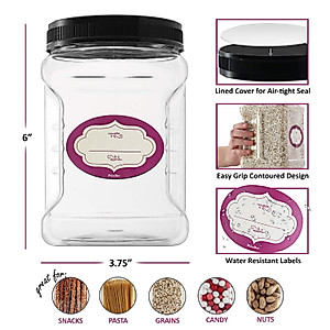 DilaBee Clear Plastic Storage Jars with Lids - 3 Pack - Half Gallon Square Containers for Candy, Cookie, Paint, Laundry Pods & More - Canisters with Pinch Grip Handles - BPA-Free - 64 Oz