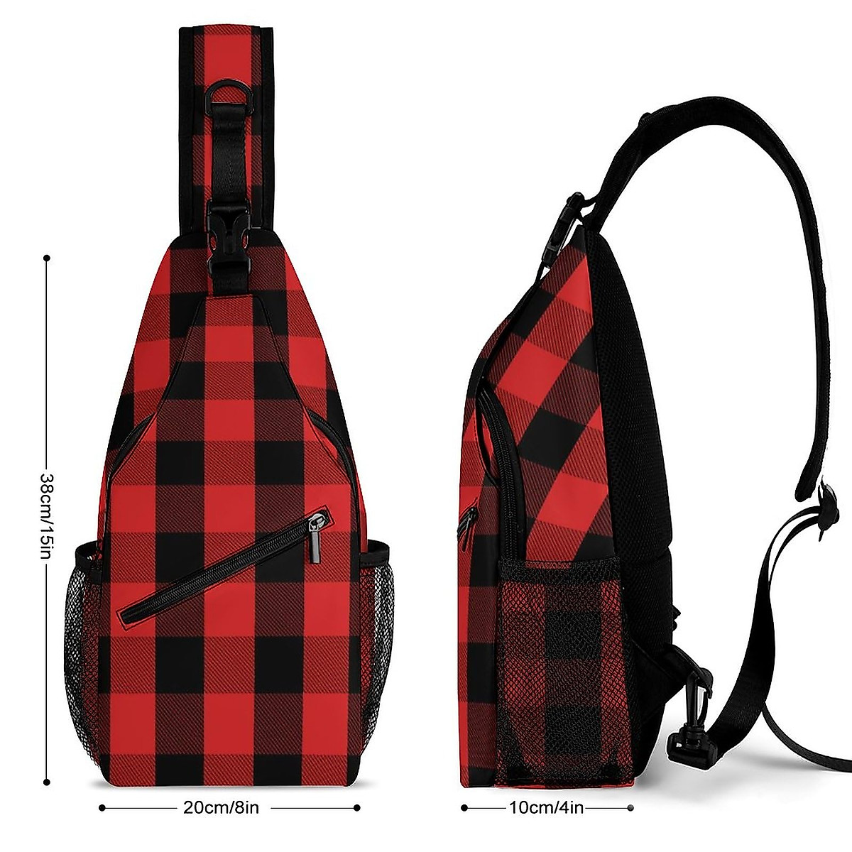 Red-Black-Lumberjack-Buffalo-Plaid Sling Bag Crossbody Shoulder Chest Bags Print Backpack Travel Daypack for Women Men