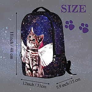 Galaxy Cat Printed School Backpack Lightweight Shoulder Bag for Teen Girls Blue