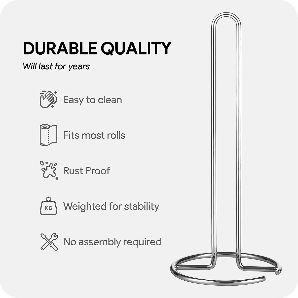 Paper Towel Holder Countertop, Fits Standard And Jumbo Rolls - Chrome Paper Towels Holder for Kitchen Countertops/Dining Tables & Bathroom Vanities. Paper Towel Holder for hand drying & quick clean up