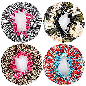 Shower Cap, ESARORA 4 PACK Bath Cap Designed for Women Waterproof Double Layer